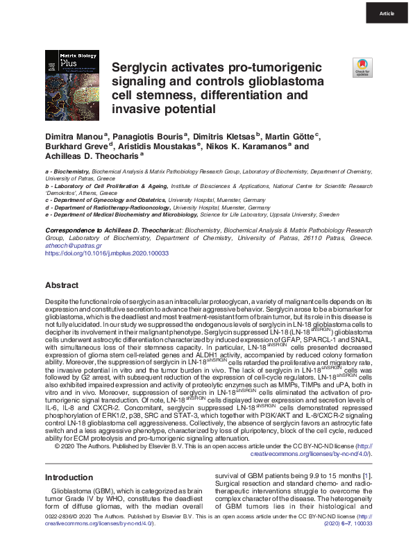 (PDF) Serglycin activates pro-tumorigenic signaling and controls ...