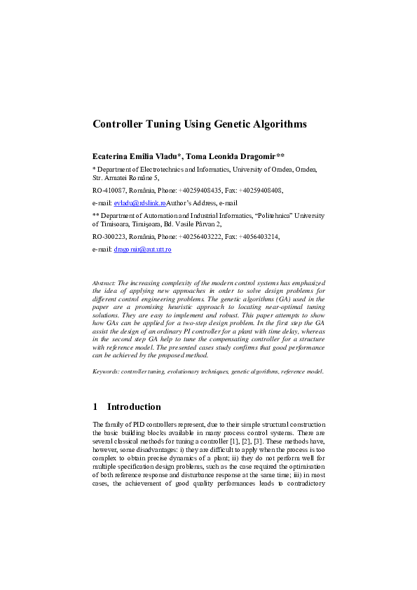 (PDF) Controller Tuning Using Genetic Algorithms