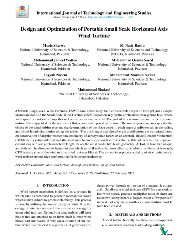 (PDF) Design and Optimization of Portable Small Scale Horizontal Axis ...