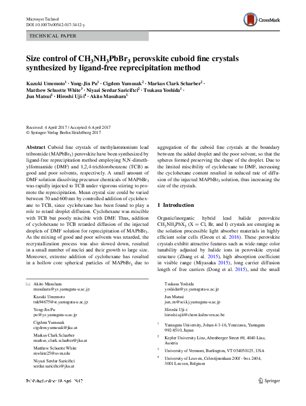 (PDF) Size control of CH3NH3PbBr3 perovskite cuboid fine crystals ...