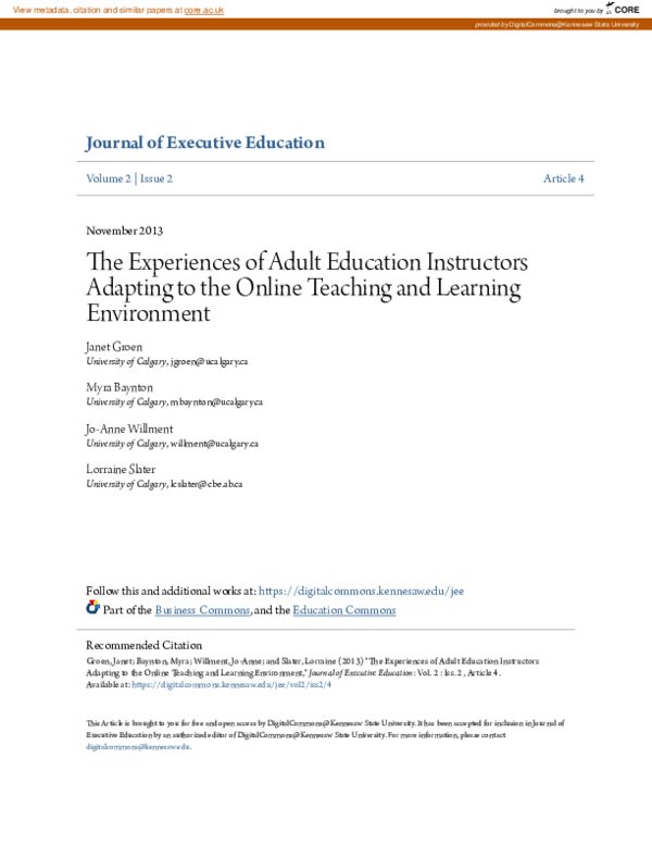 (PDF) The Experiences of Adult Education Instructors Adapting to the ...