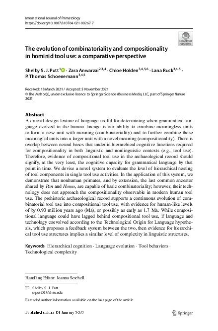 (PDF) The evolution of combinatoriality and compositionality in hominid tool use: a comparative ...