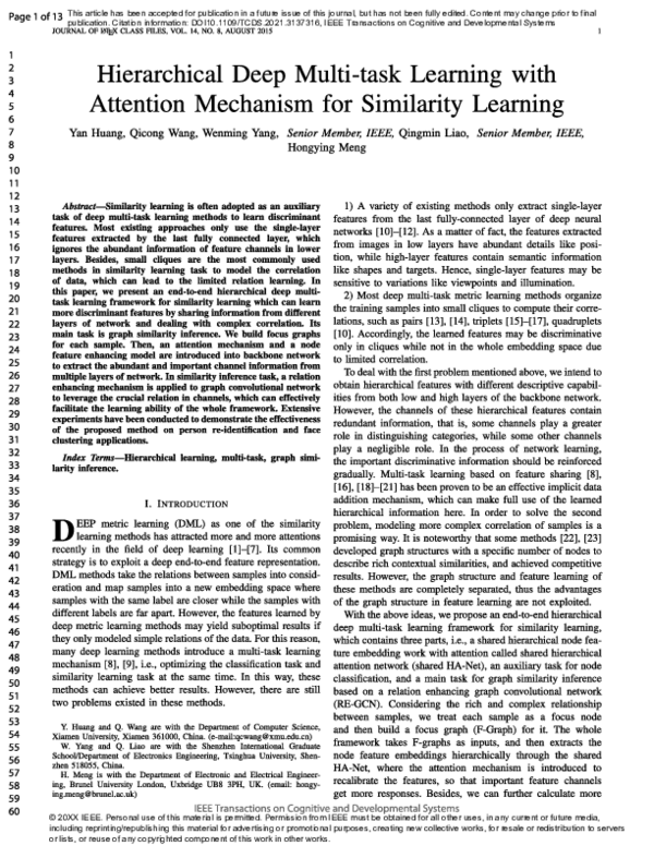 Hierarchical Deep Multitask Learning With the Attention Mechanism for Similarity Learning