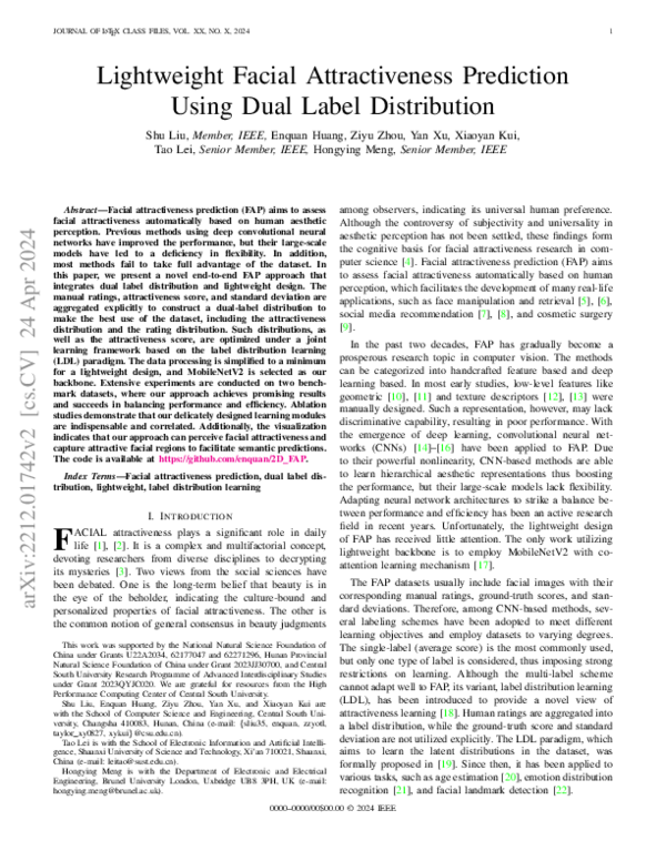 (PDF) Lightweight Facial Attractiveness Prediction Using Dual Label Distribution