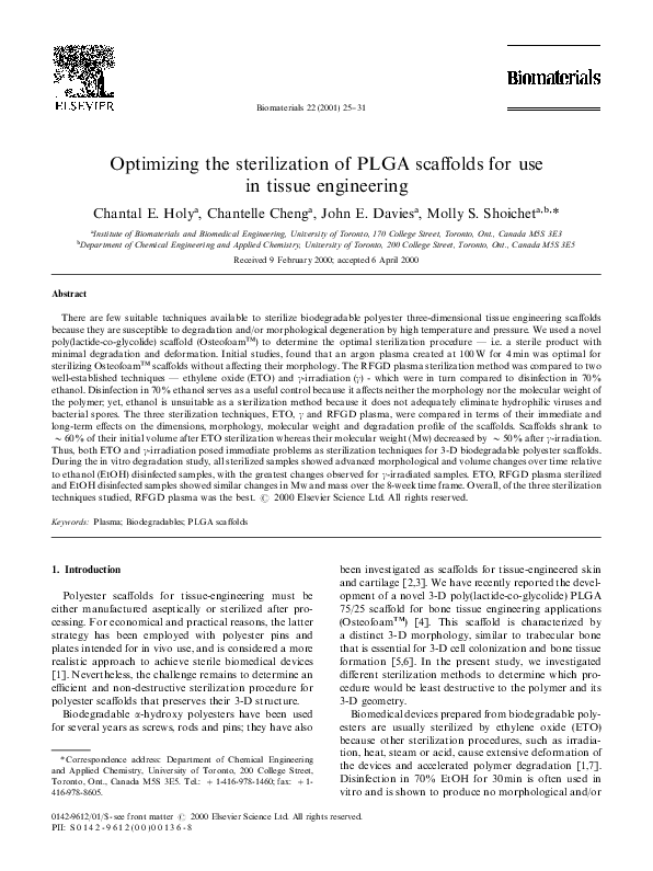 (PDF) Optimizing the sterilization of PLGA scaffolds for use in tissue ...
