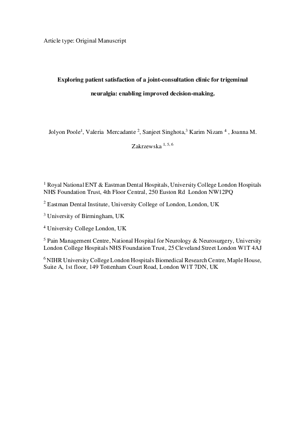 (PDF) Exploring patient satisfaction of a joint-consultation clinic for ...