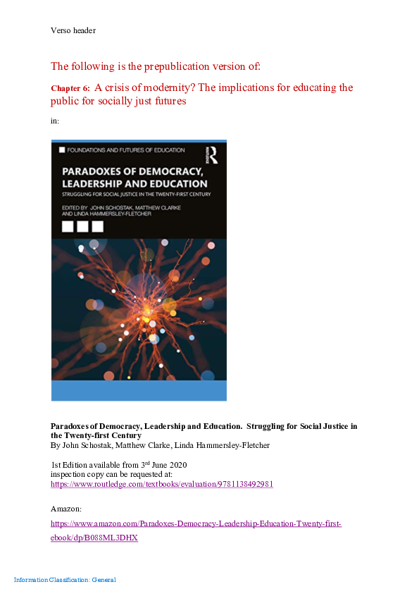 (PDF) Ch 6 A crisis of modernity? The implications for educating the ...