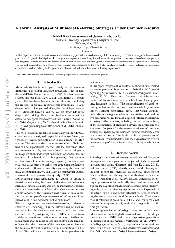 (PDF) A Formal Analysis of Multimodal Referring Strategies Under Common Ground