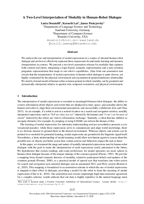 (PDF) A Two-Level Interpretation of Modality in Human-Robot Dialogue