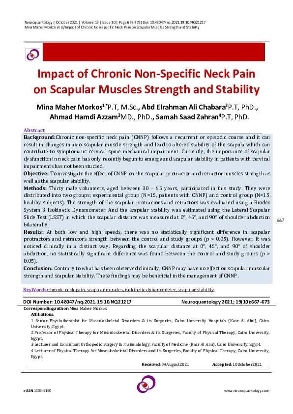 (PDF) Impact of Chronic Non-Specific Neck Pain on Scapular Muscles ...