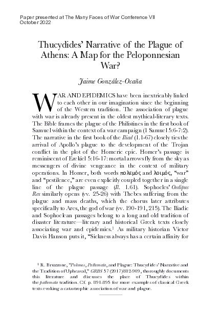 (PDF) THUCYDIDES’ NARRATIVE OF THE PLAGUE OF ATHENS: A MAP FOR THE ...