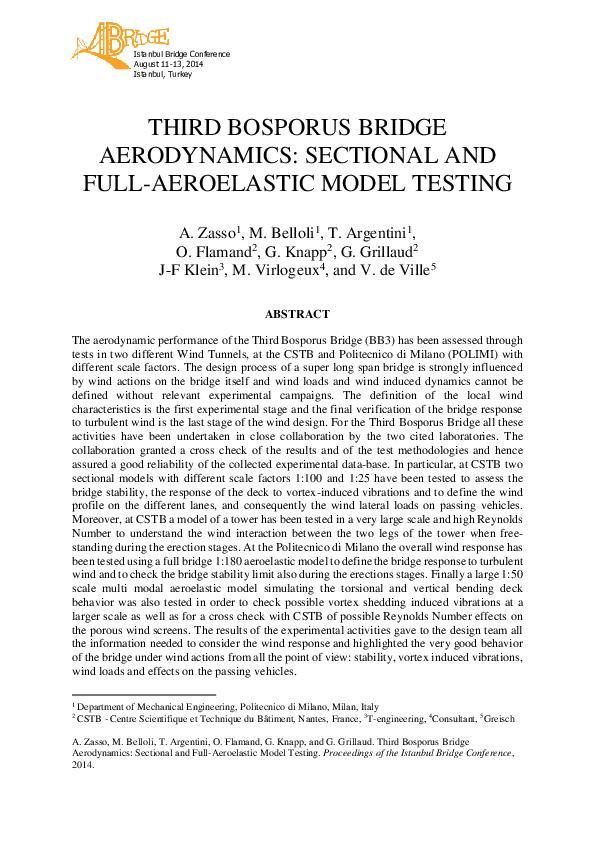 (PDF) Third Bosporus Bridge Aerodynamics: Sectional and Full ...