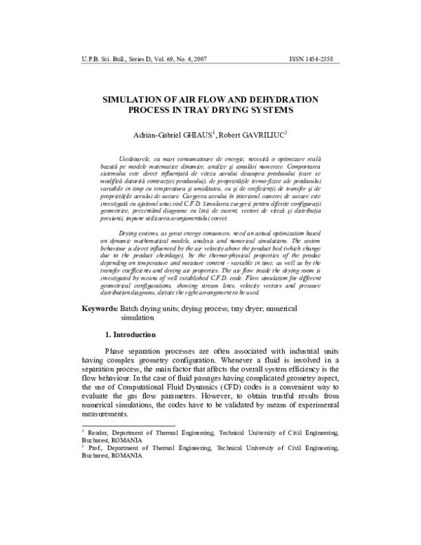 (PDF) Simulation of Air Flow and Dehydration Process in Tray Drying Systems