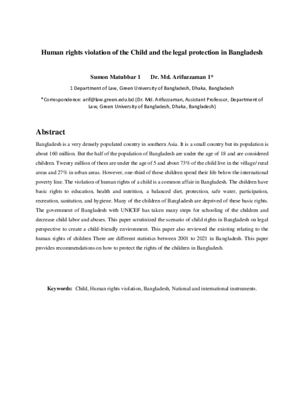 (PDF) Child Rights Violation Under the Human Rights of Bangladesh