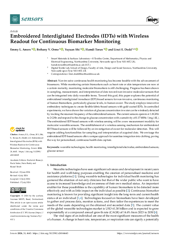 (PDF) Embroidered Interdigitated Electrodes (IDTs) with Wireless ...