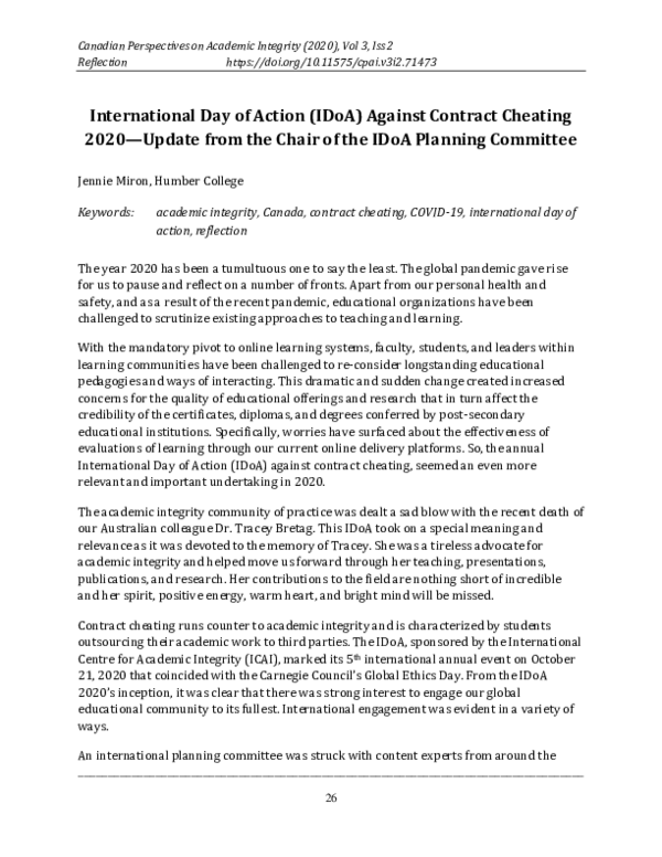 (PDF) International Day of Action (IDoA) Against Contract Cheating 2020 ...