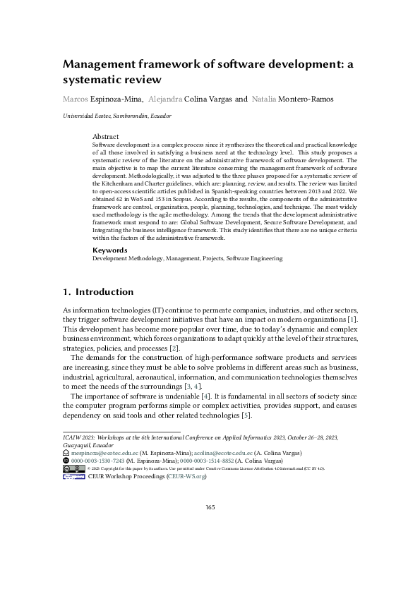 (PDF) Management framework of software development: a systematic review