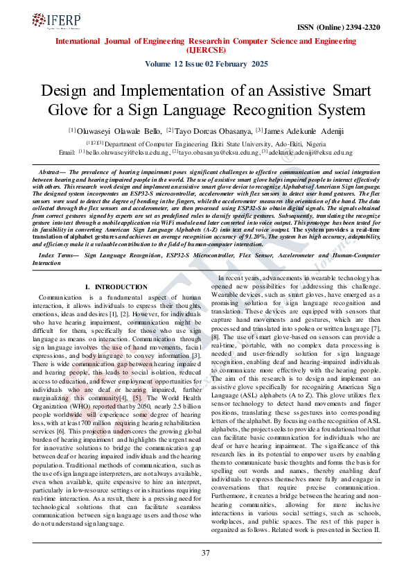 (PDF) Design and Implementation of an Assistive Smart Glove for a Sign Language Recognition System