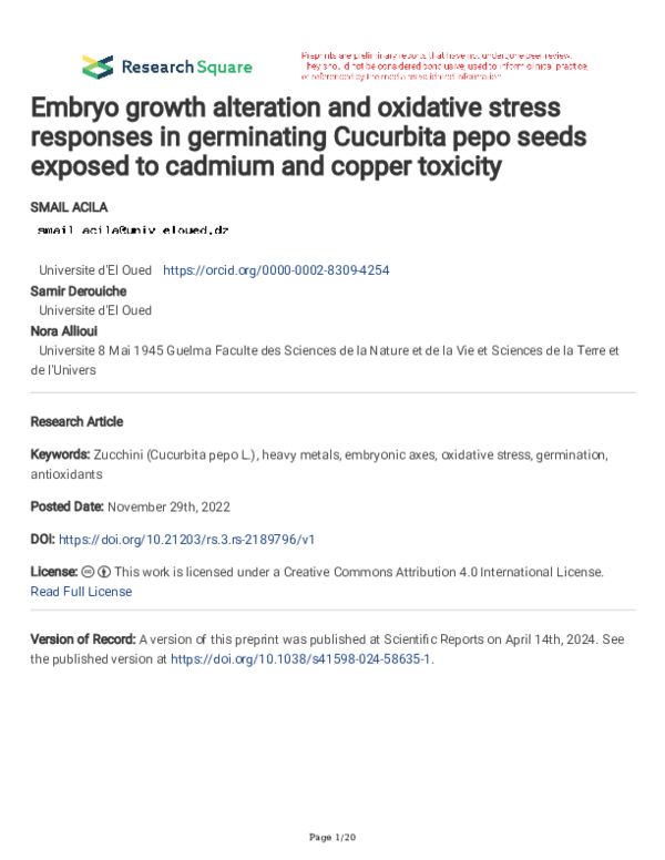 (PDF) Embryo growth alteration and oxidative stress responses in ...