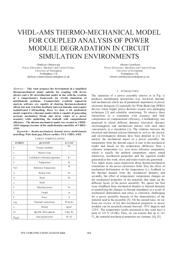 (PDF) VHDL-AMS Thermo-Mechanical Model for Coupled Analysis of Power ...