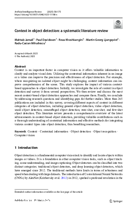 Pdf Context In Object Detection A Systematic Literature Review