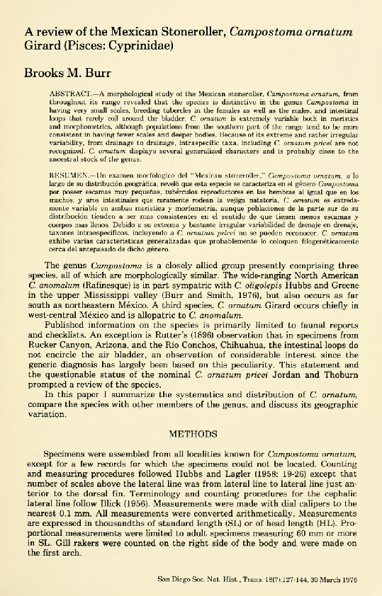 (PDF) A review of the Mexican stoneroller, Campostoma ornatum Girard ...