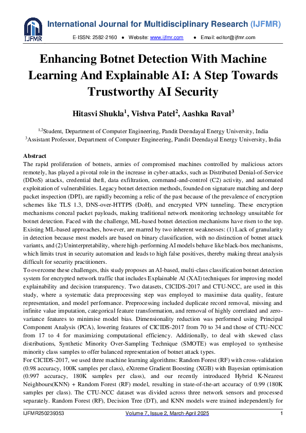 Pdf Enhancing Botnet Detection With Machine Learning And Explainable
