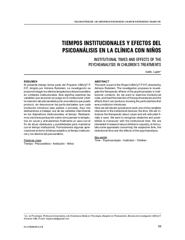 (PDF) Tiempos institucionales y efectos del psicoanálisis en la clínica ...