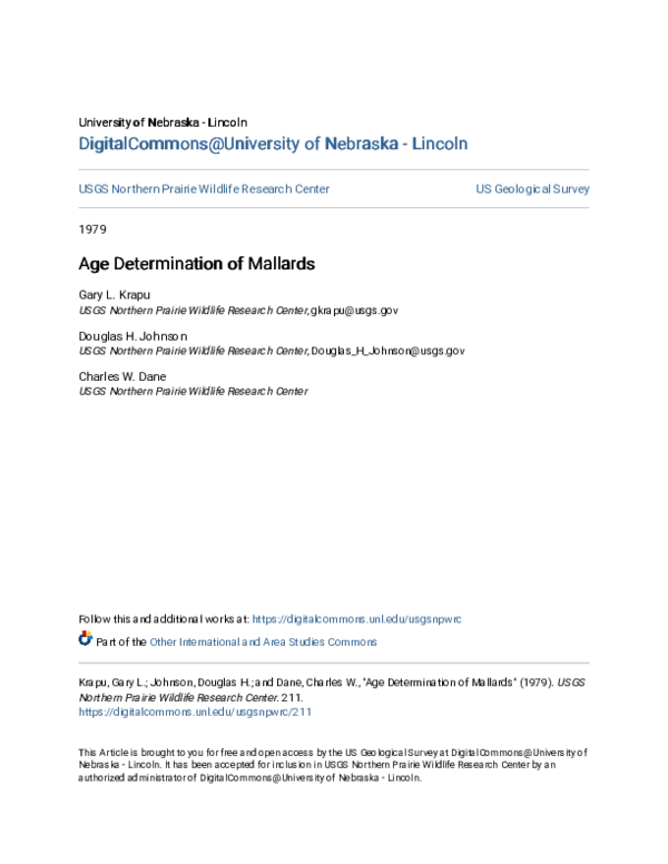 (PDF) Age Determination of Mallards