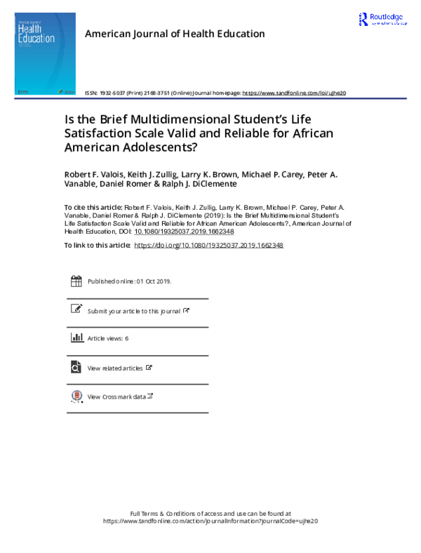 (PDF) Is the Brief Multidimensional Student’s Life Satisfaction Scale Valid and Reliable for ...
