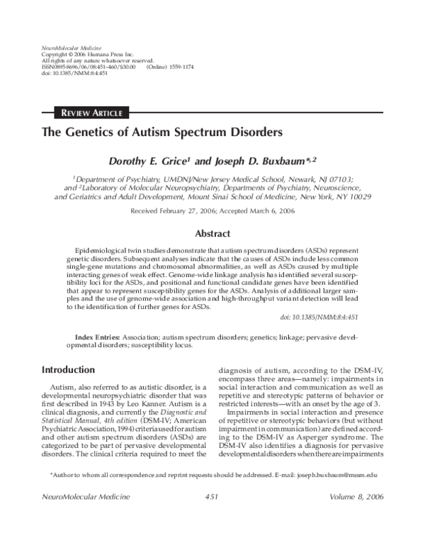 (PDF) The Genetics of Autism Spectrum Disorders