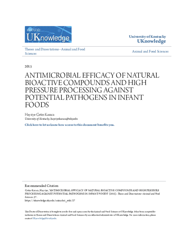 (PDF) UKnowledge ANTIMICROBIAL EFFICACY OF NATURAL BIOACTIVE COMPOUNDS ...