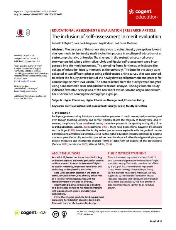 (PDF) The inclusion of self-assessment in merit evaluation