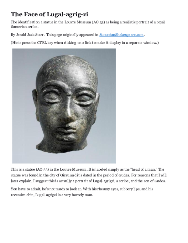 (PDF) The Face of Lugal-agrig zi