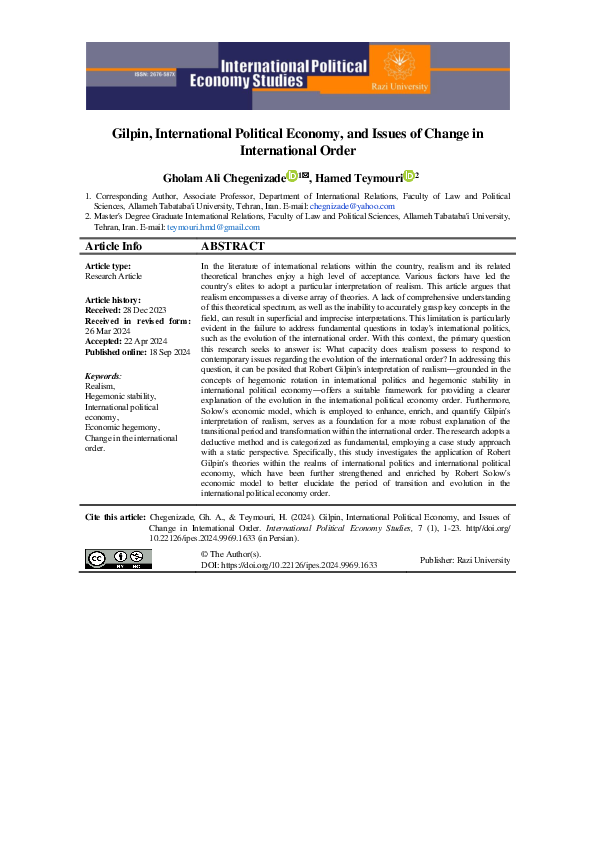 (PDF) Gilpin, International Political Economy, and Issues of Change in ...