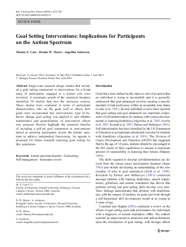 (PDF) Goal Setting Interventions: Implications for Participants on the ...