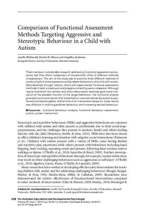 (PDF) Comparison of Functional Assessment Methods Targeting Aggressive ...