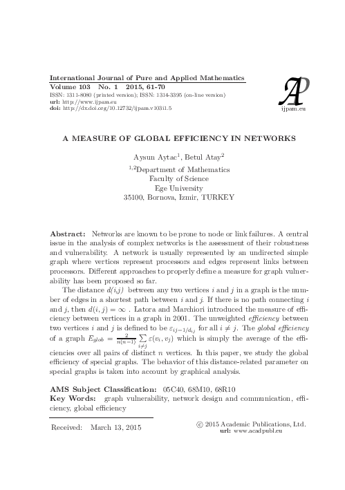 (PDF) A Measure of Global Efficiency in Networks