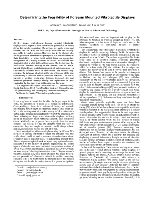 Determining the Feasibility of Forearm Mounted Vibrotactile Displays
