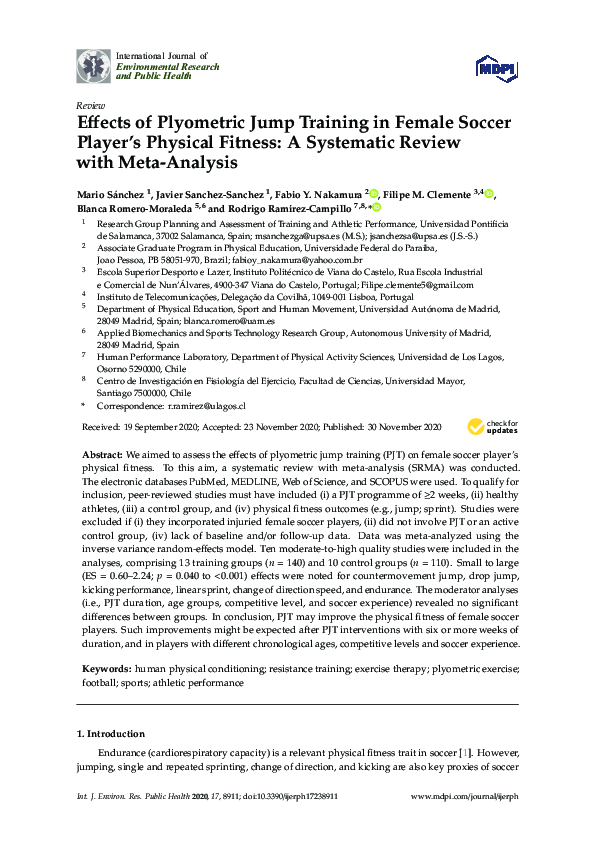 (PDF) Effects of Plyometric Jump Training in Female Soccer Player’s Physical Fitness: A ...