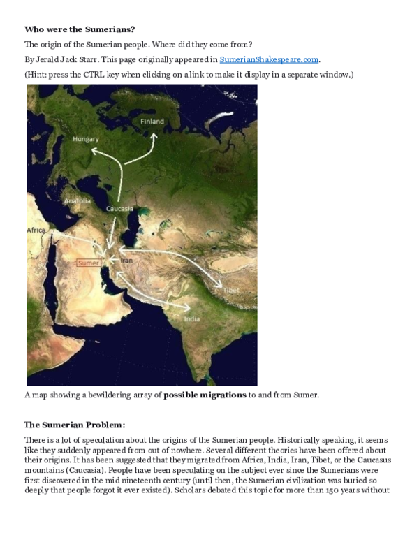 (PDF) Who were the Sumerians? The origin of the Sumerian people.