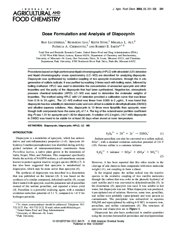 (PDF) Dose Formulation and Analysis of Diapocynin