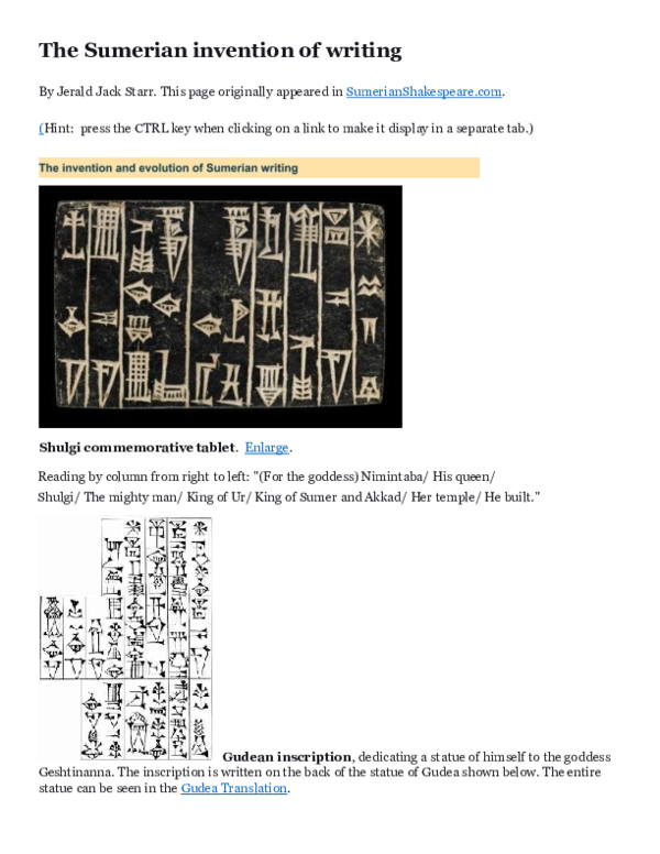 (PDF) The Sumerian invention of writing