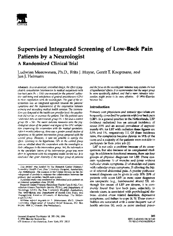 (PDF) Supervised integrated screening of low-back pain patients by a ...