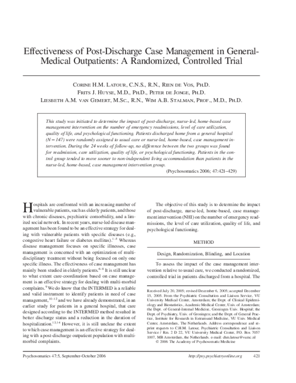 (PDF) Effectiveness of Post-Discharge Case Management in General ...