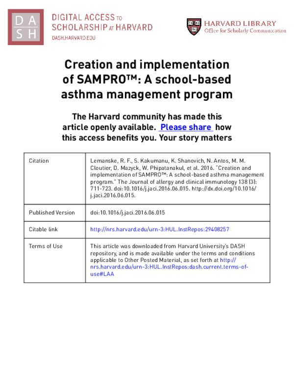 (PDF) Creation and implementation of SAMPRO™: A school-based asthma ...
