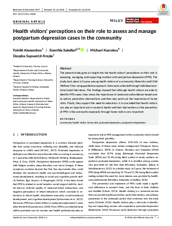 (PDF) Health visitors' perceptions on their role to assess and manage ...