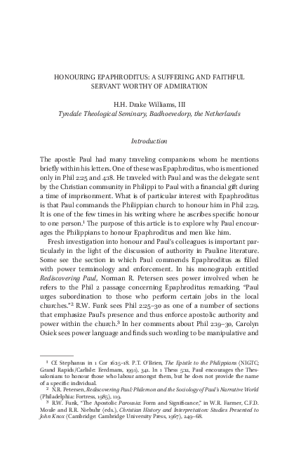 (PDF) Honouring Epaphroditus: A Suffering and Faithful Servant Worthy ...