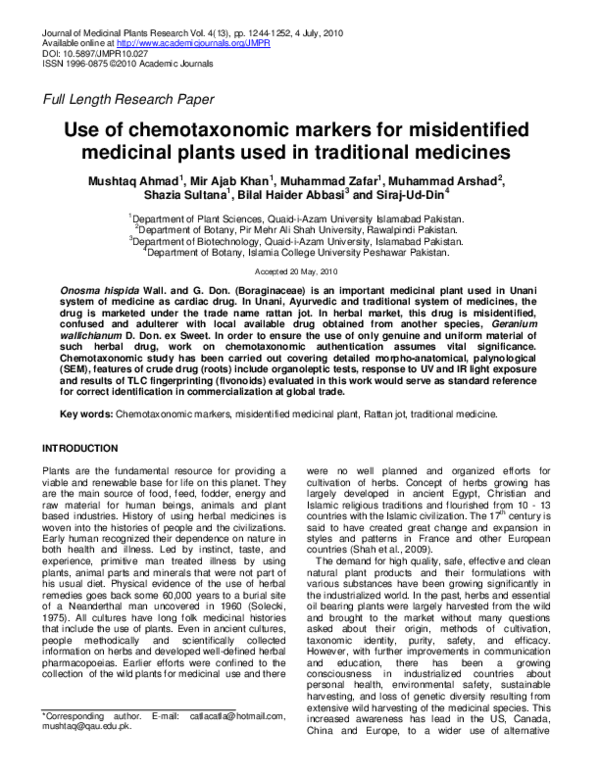 (PDF) Use of chemotaxonomic markers for misidentified medicinal plants ...