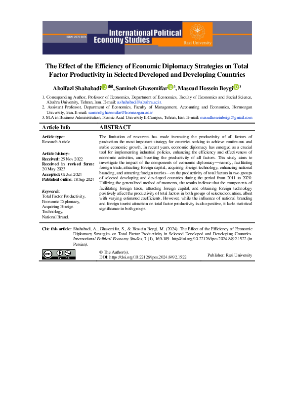(PDF) The Effect of the Efficiency of Economic Diplomacy Strategies on ...